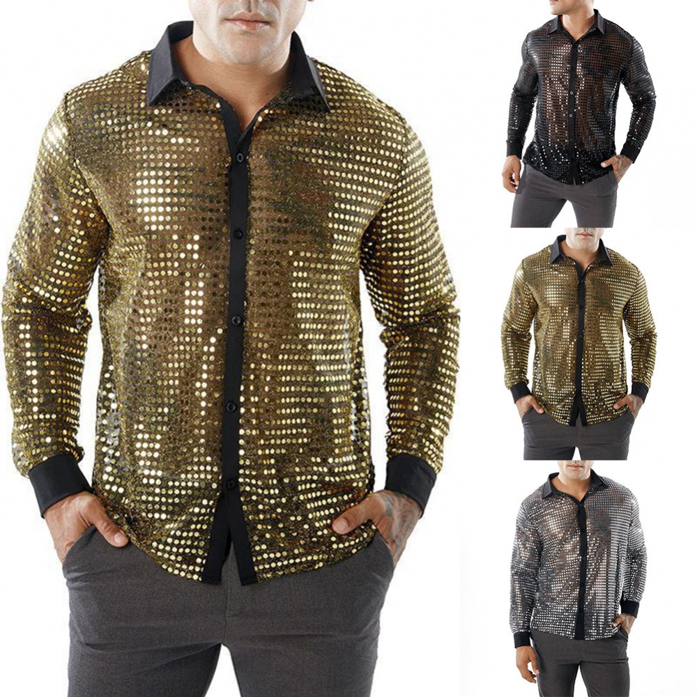 Shiny Sparkle Sequin Men's Disco Dance Shirts Retro 70s Nightclub Tops | Shopee Philippines
