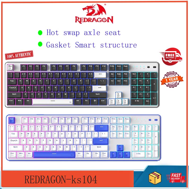 R REDRAGON KS104 Mechanical Keyboard Gaming Gaming Desktop Computer Office Three-Mode Bluetooth ...