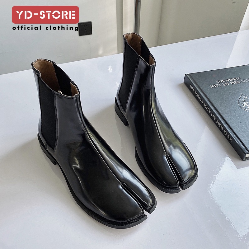 Men's split toe leather boots square toe leather shoes English style ...