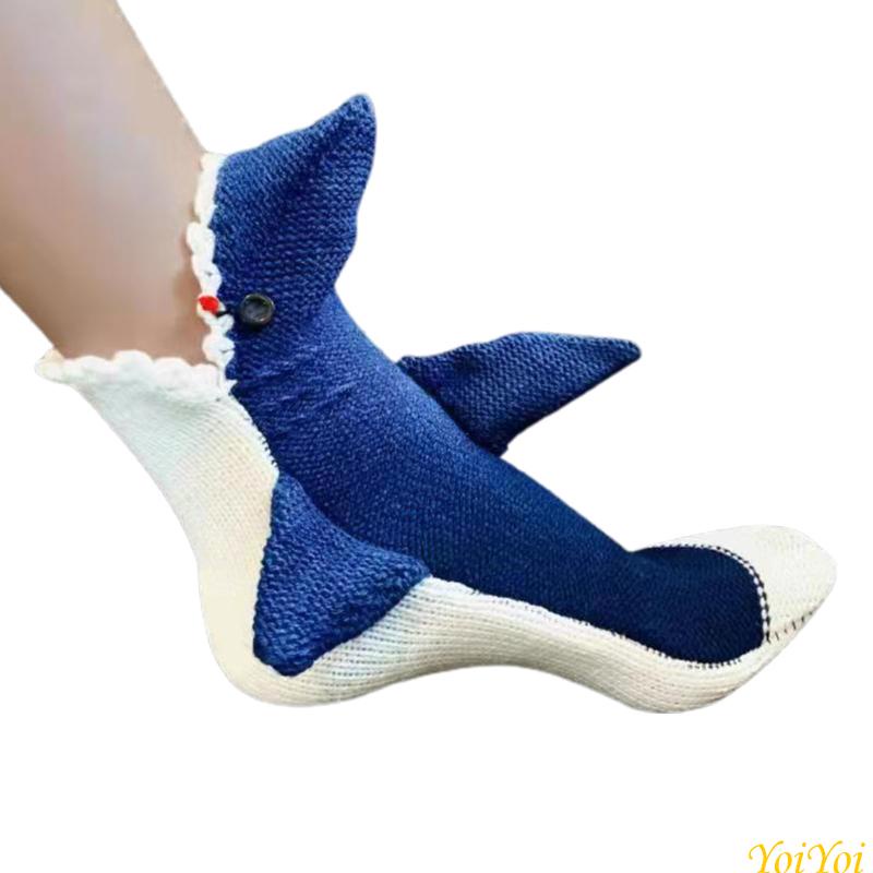 Yoi Chunky Crochet Knit Calf Socks Funny 3D Wide Mouth Shark Animal ...