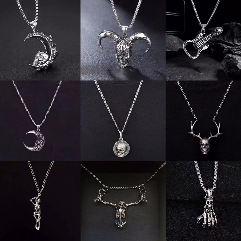 Gothic Style Skeleton Pendant Sweater Chain for Men Punk Rock Fashion ...