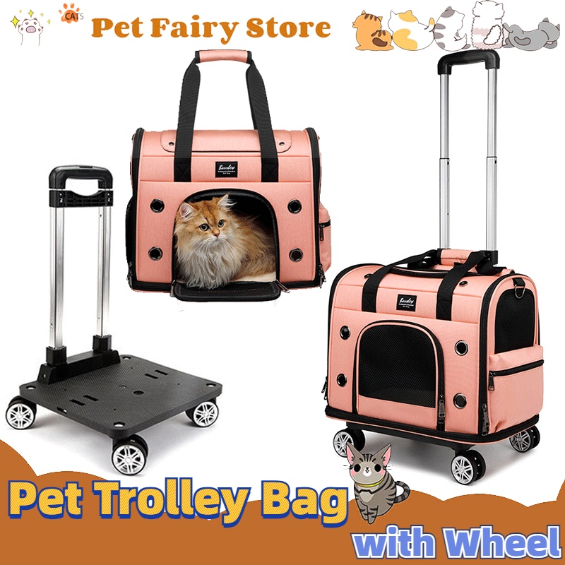 Pet Travel Trolley Bag with Wheel Outdoor Portable Trolley Case Pet Cat ...