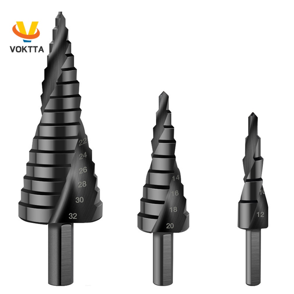 VOKTTA HSS Step Drill Bit Set Titanium Coated Pagoda Straight Groove ... VOKTTA HSS Step Drill Bit Set Titanium Coated Pagoda Straight Groove ...