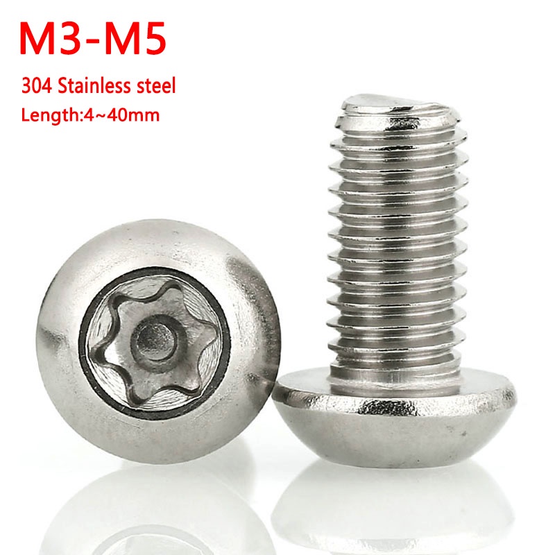 M3 M4 M5 304 A2 Stainless Steel Six Lobe Torx Button Round Head with Pin Tamper Proof Anti Theft ...