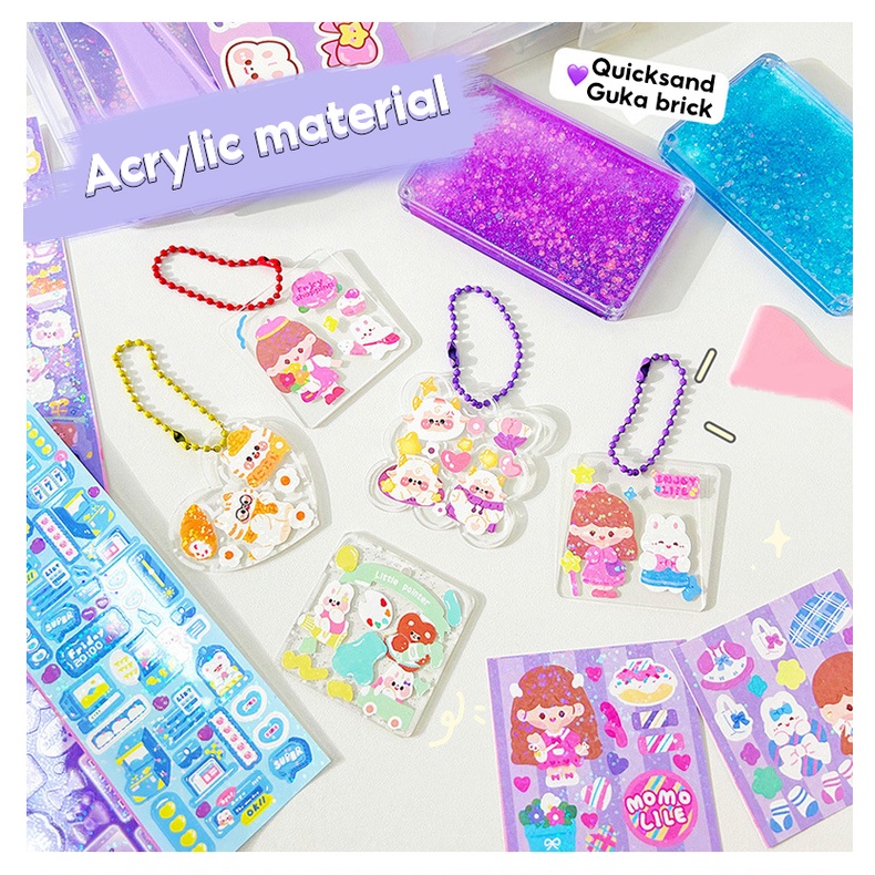 260 Pcs Boxed Lovely Cartoon Shiny Stickers Quicksand Cards Set Student ...