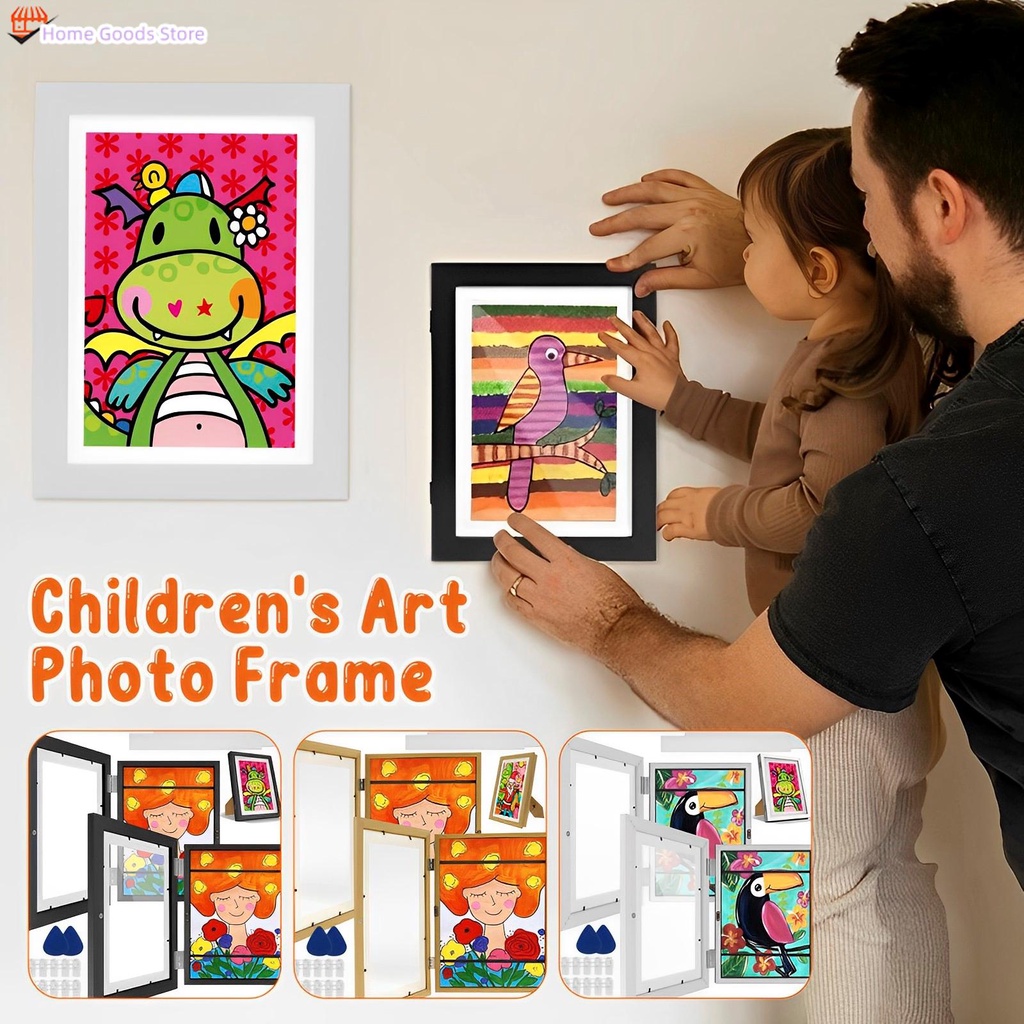 2Pcs Kids Art Frame Set A4 Front Opening Photo Frames with Stand Wooden ...