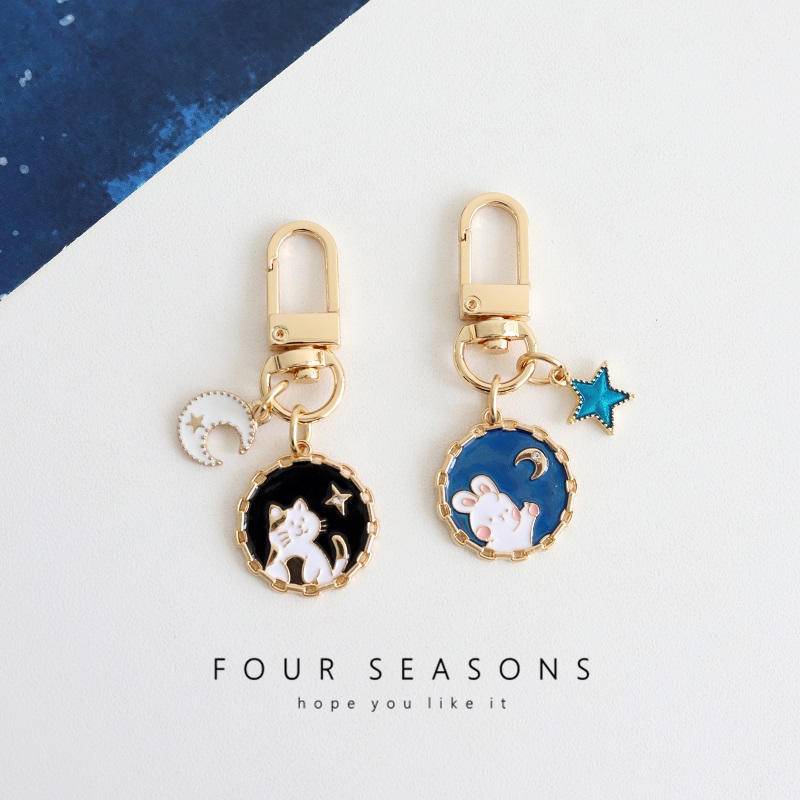 Cute Keychain Starry Cat Rabbit matching keychains Star Moon pendant ...