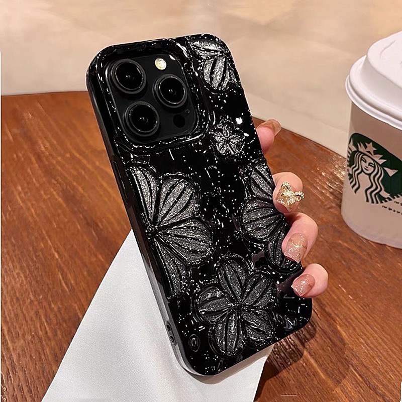 Hollow out Flower Pink Glitter Shiny iPhone Case For iPhone 15 Pro Max ...
