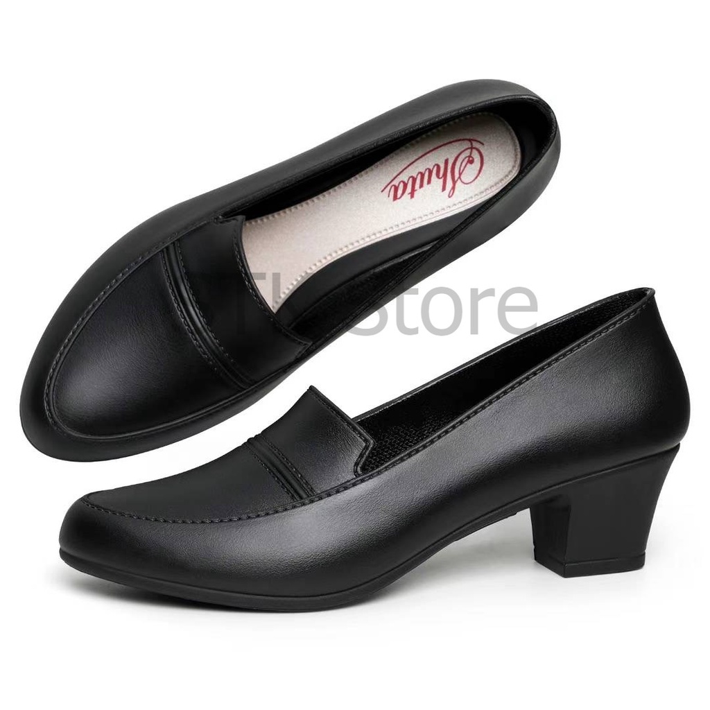 STK669 SHUTA Premium Black Shoes Korean Women Short High Heels Shoes ...