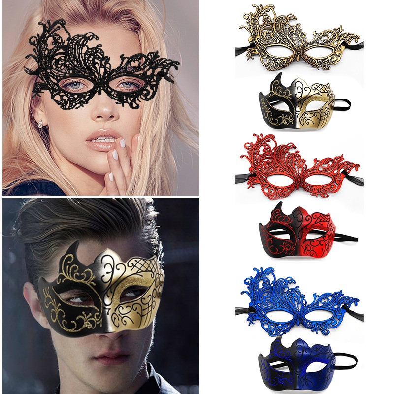 2pcs/set Couple Masquerade Mask Set Unisex Blindfold Lace Masks Painted ...