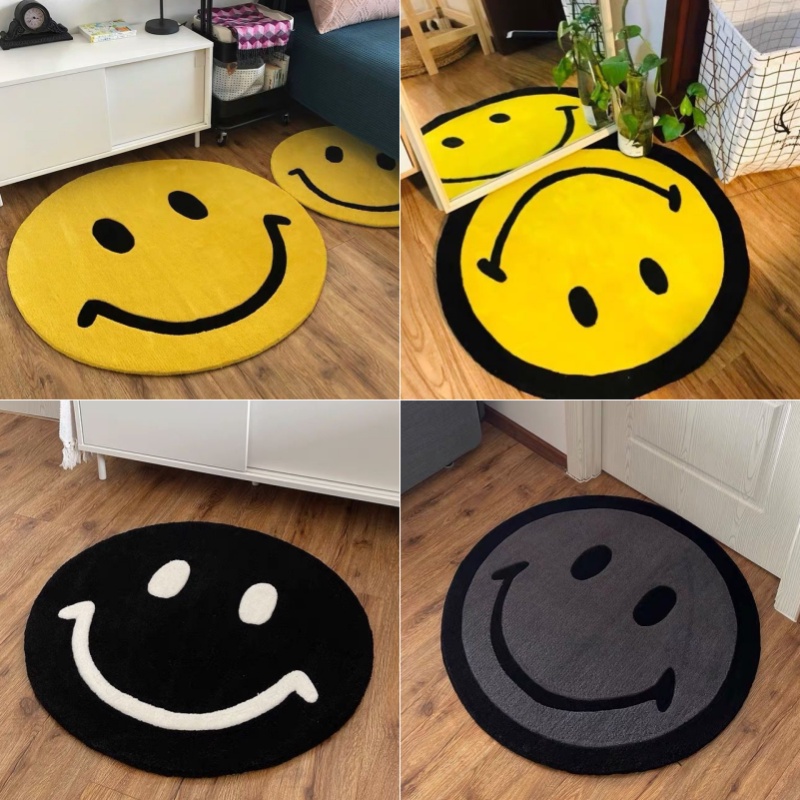 Round Yellow Smiley Face Ins Living Room Rug Children's Bedroom Room ...