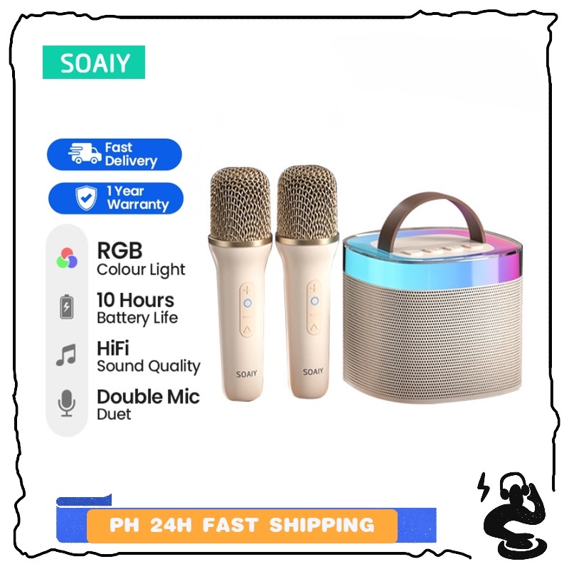 SOAIY SK2 Bluetooth Portable Wireless Karaoke Set with Microphone Mini Speaker HIFI Stereo Sound ...
