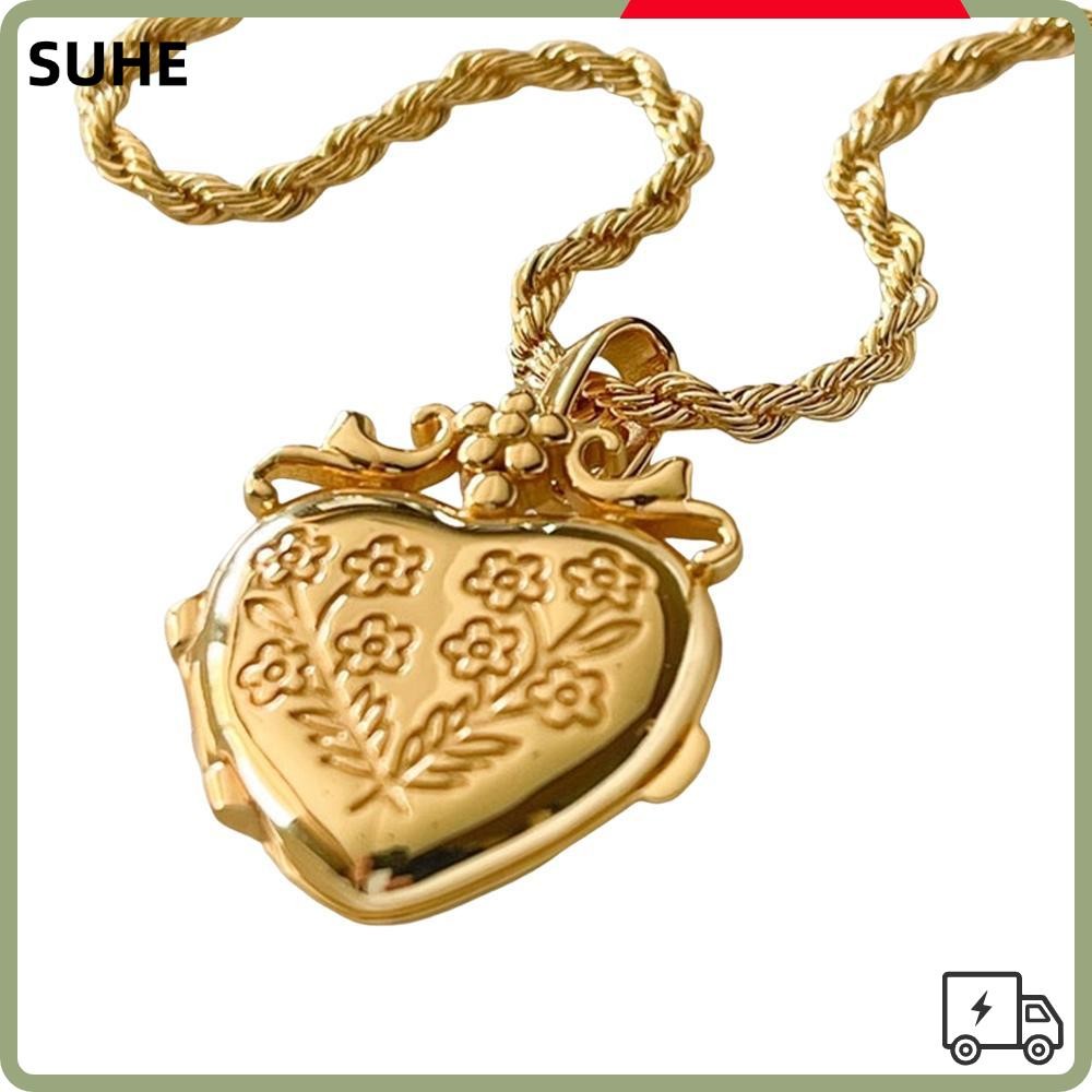 HI-SUHE Necklace Heart Locket, Heart-Shaped Gold Heart Locket Necklace ...