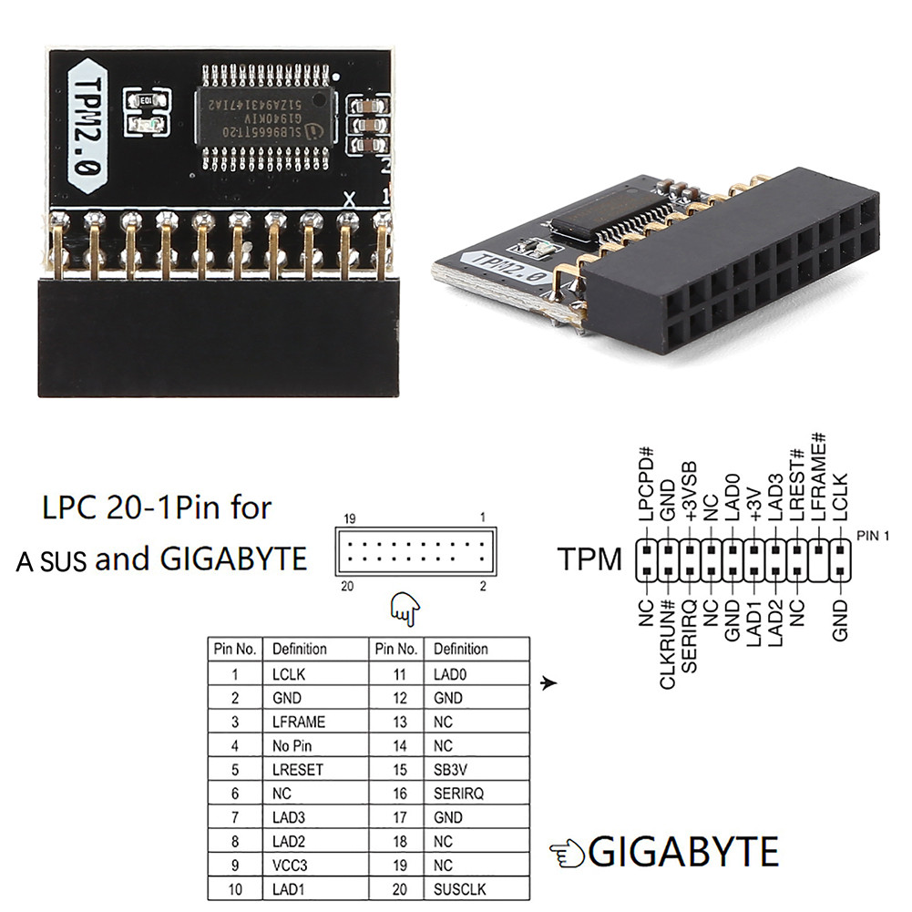 TPM 2.0 Encryption Security Module 20 Pin Motherboard Card 4 GB for ...