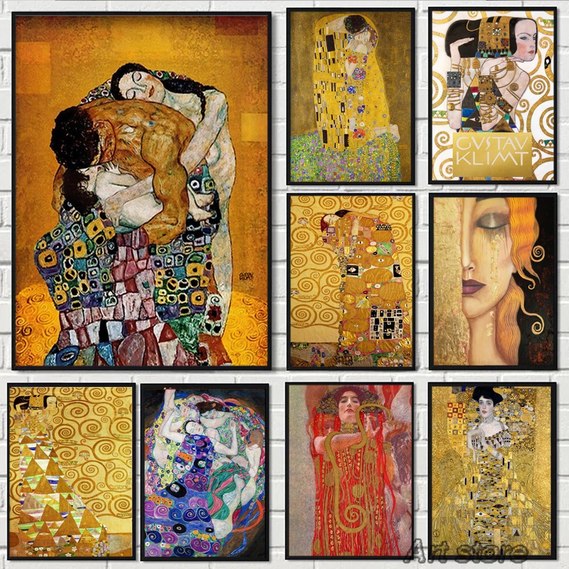 Classic Gustav Klimt Family Famous Canvas Painting Tear Kiss Gold ...