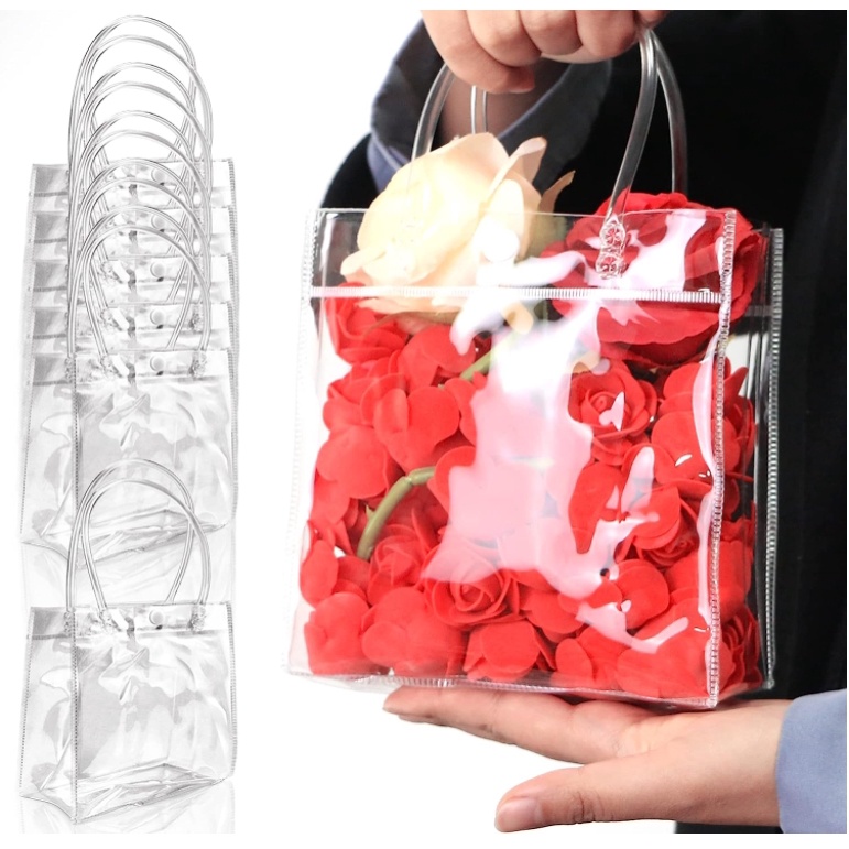10 PCS Clear Plastic Gift Bags with Handle,Reusable Transparent PVC ...