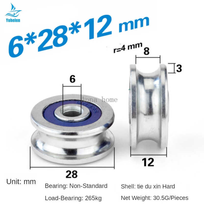 6*28*12mm groove U type, non-standard bearing pulley / guide wheel ...