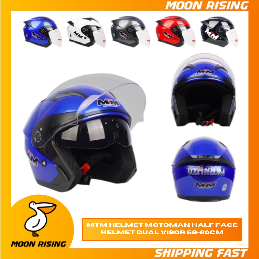 MTM Motoman Half Face Helmet Dual Visor With ICC Sticker | Shopee ...