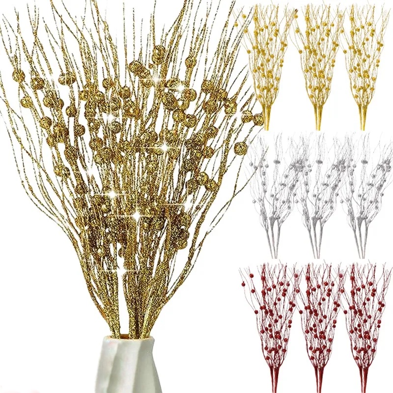 1PC Christmas Tree Decoration Artificial Glitter Berry Stem Ornaments ...