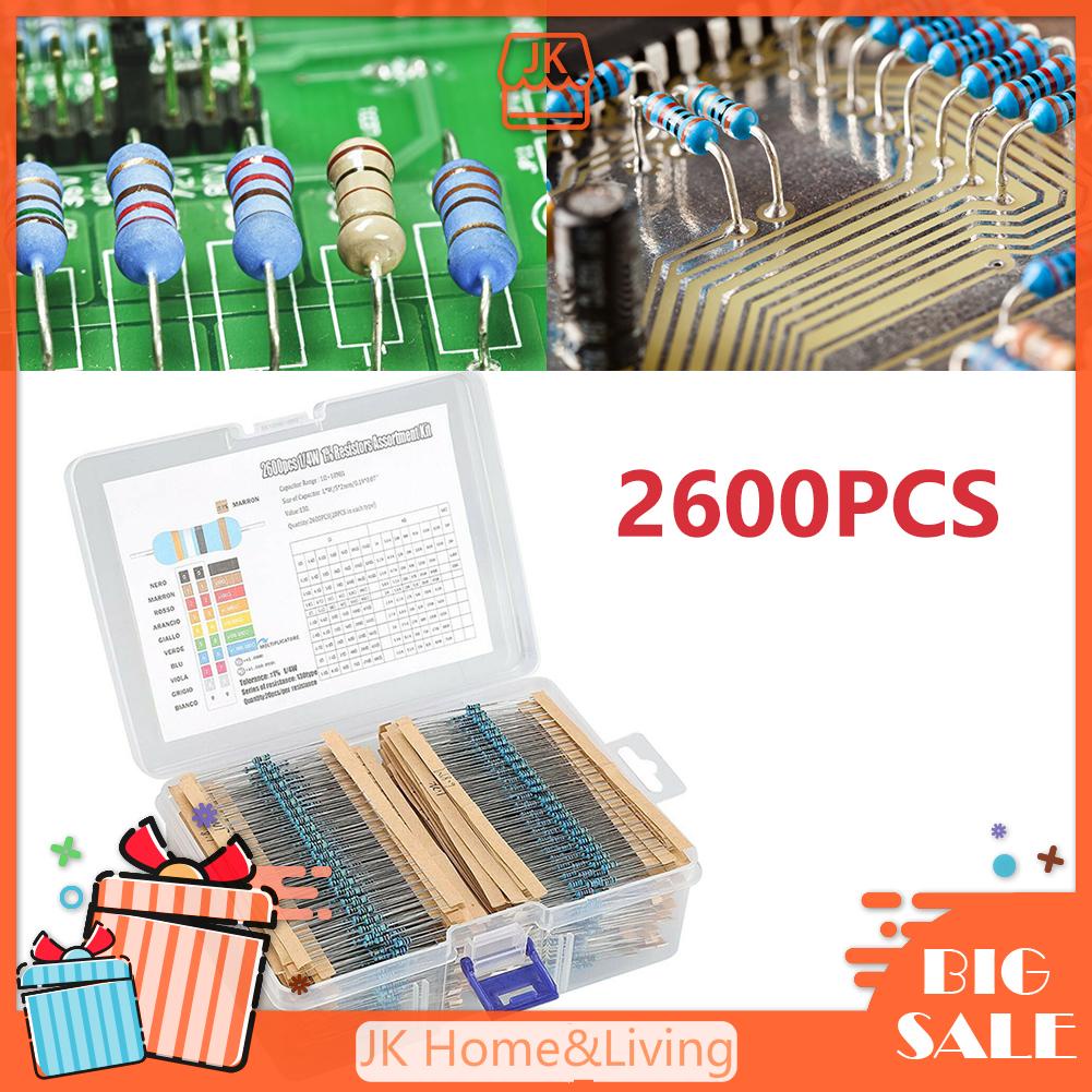 2600pcs Resistance Assortment Kit Set Metal Film 0.25W 1/4W Resistors ...