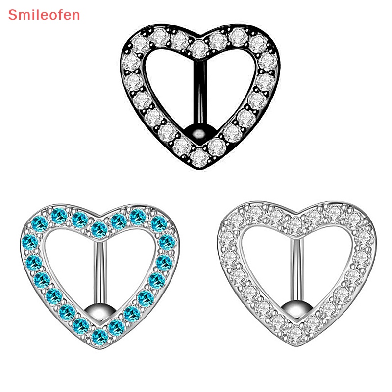 [Smileofen] Reversed Bar Heart Crystals Belly Button Rings Fashion ...
