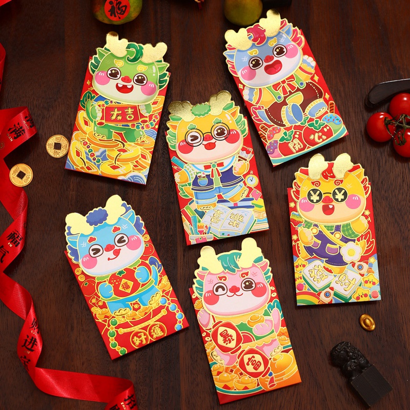 6pcs/4pcs Chinese New Year Red Envelope Cartoon Dragon Shape Red Packet ...