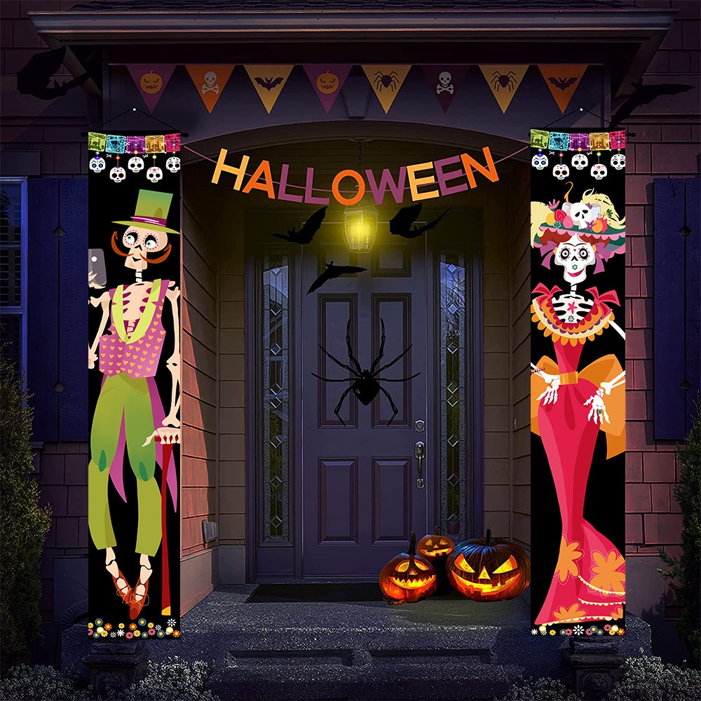 Halloween Door Banner, Sugar Skull Banner Decorations Dia de Los ...