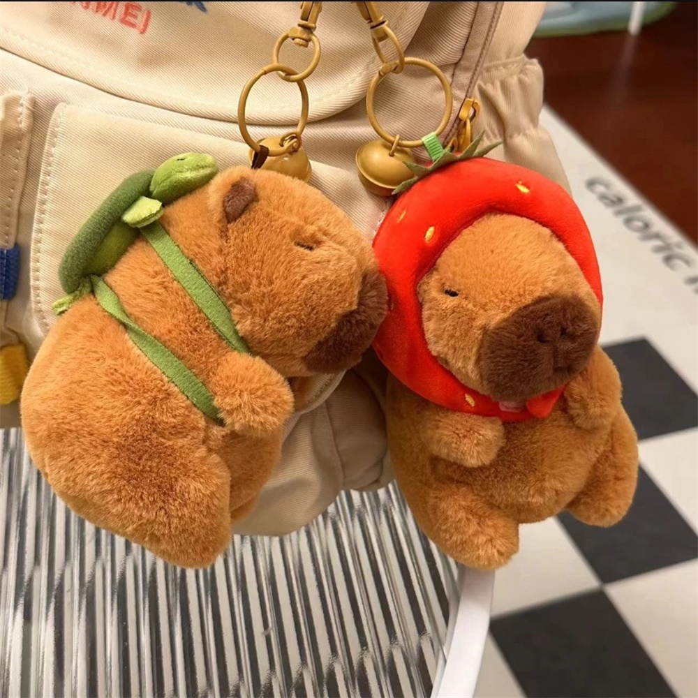Cartoon Cute Ugly Capybara with Strawberry Hat Keychain Capybara with ...