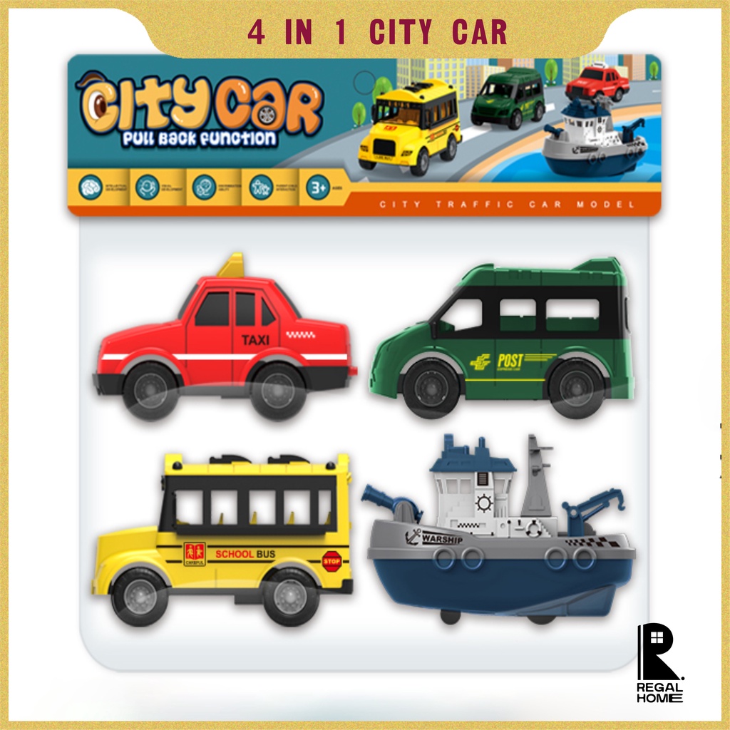 4 in 1 City Cars Pretend Toys Set Transportation Taxi Car/Post Car ...