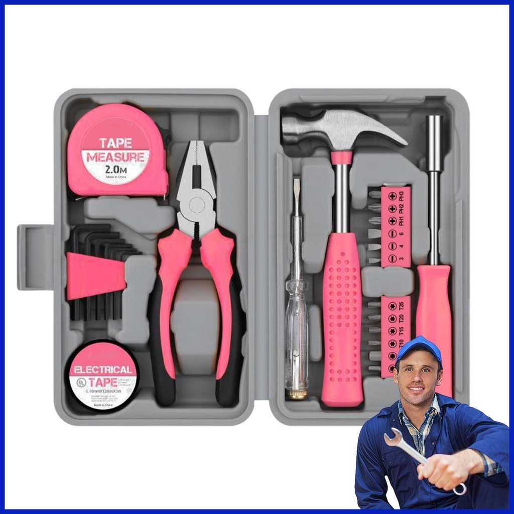 Mini Tool Kit Pink Tool Box Set All Purpose With Storage Box For Home ...