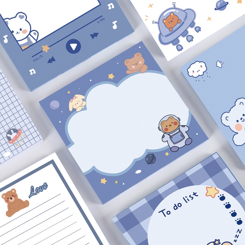 Korean Korean ins Style Cute Cartoon Blue Bear Post-it Notes Student ...