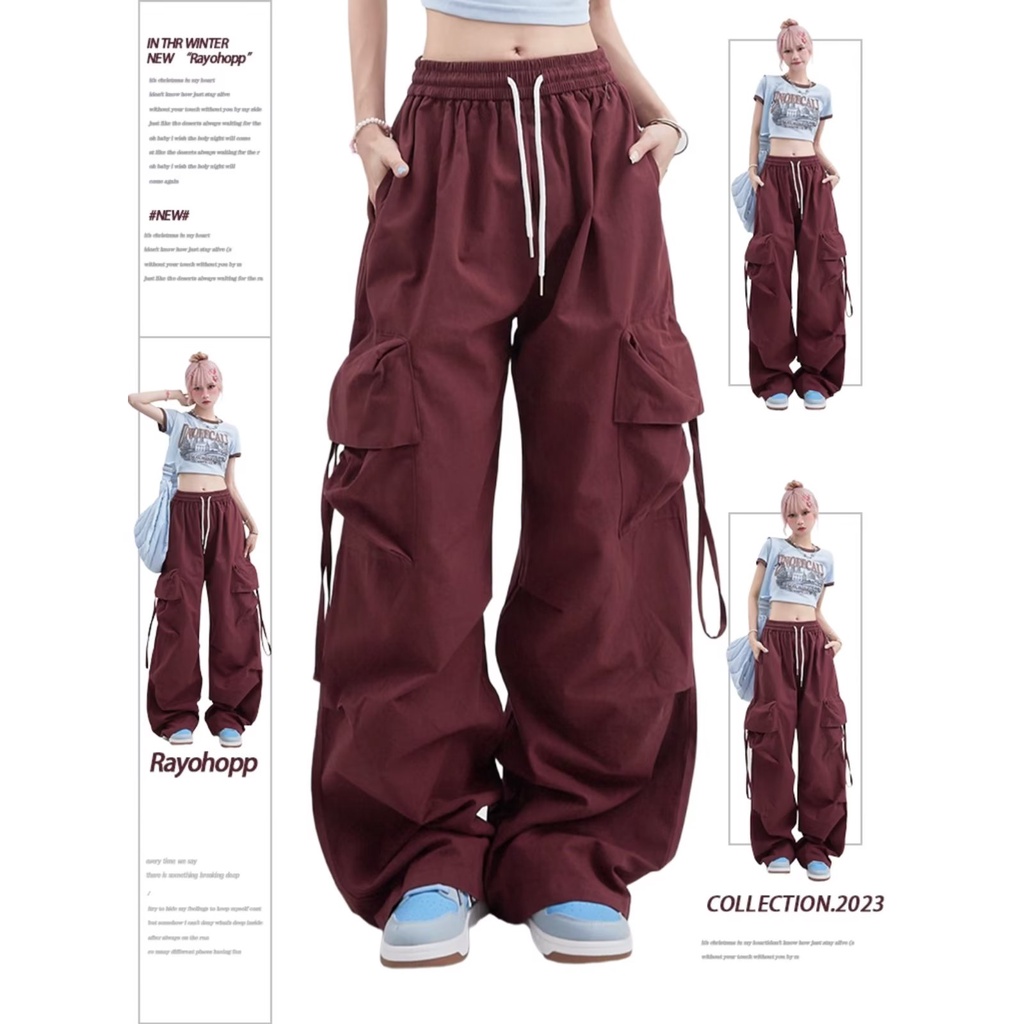 American High Street Loose Wide Leg Red Work Suit Pants Versatile ...