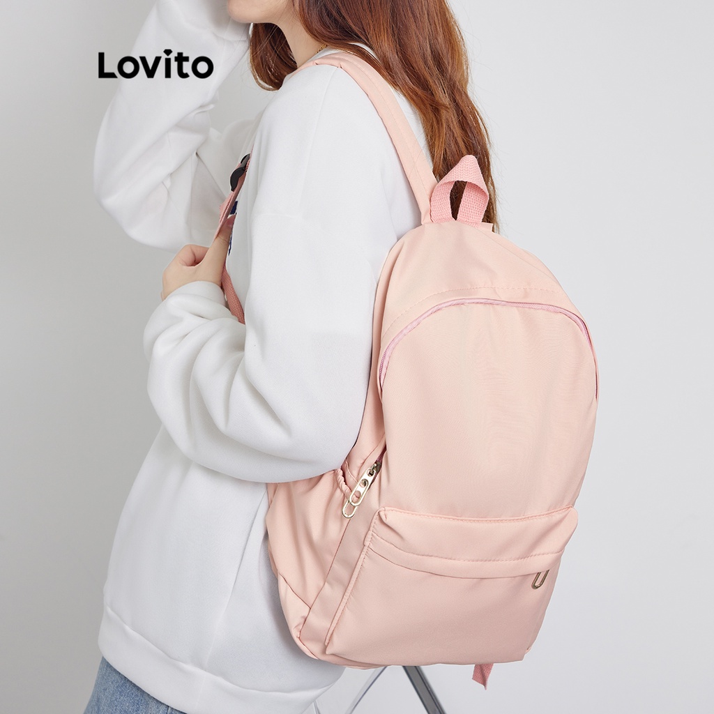 (Trendy) Lovito Women Preppy Backpack Plain Colorblock Double Shoulder ...