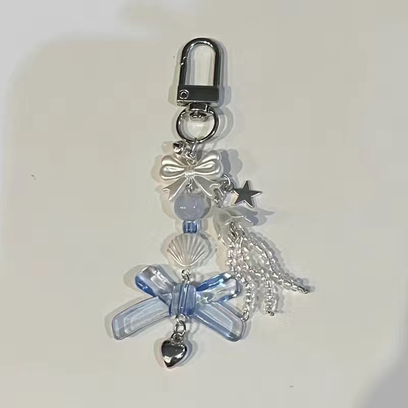 Steve Aesthetic Blue Shell Water Wood Bow Knot Beaded Keychain Photo ...