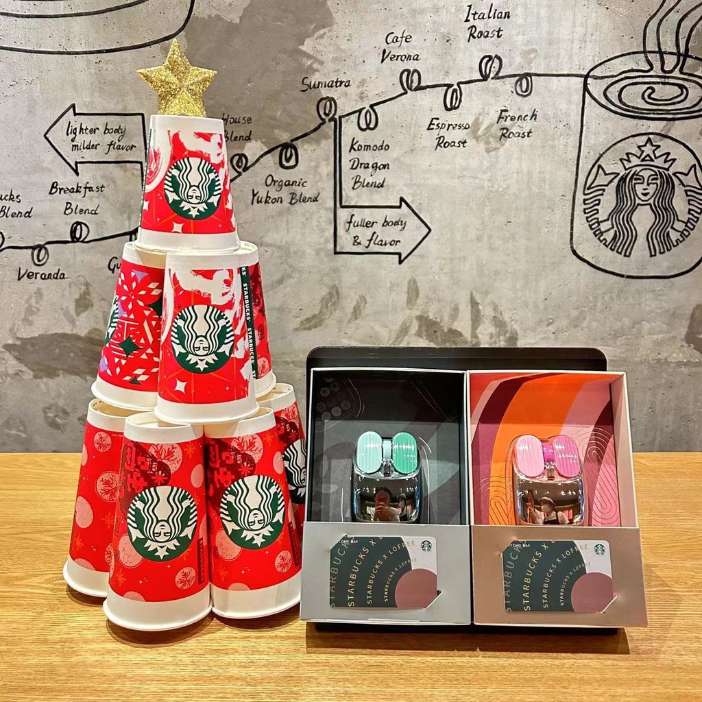 Starbucks & LOFREE joint mouse rose gold sapphire green wireless girl ...