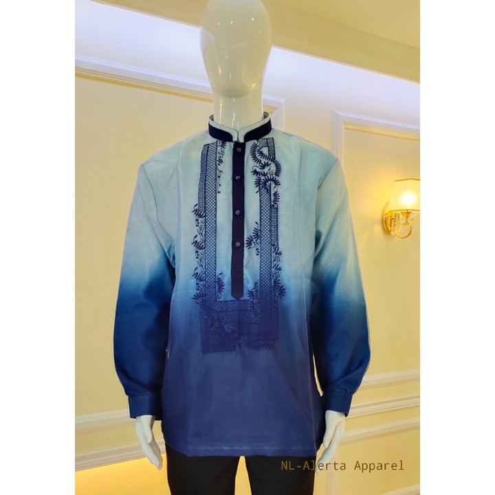 TAGALOG BARONG FOR MEN PURE EMBROIDERED CHINESE COLLAR NAVY BLUE ...