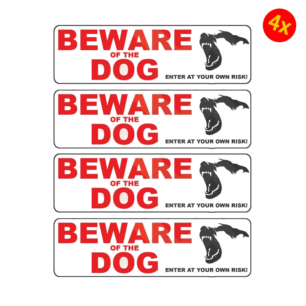 Pack of 6 200mmx64mm Beware Of The Dog Sign Sticker 200mm White Self ...