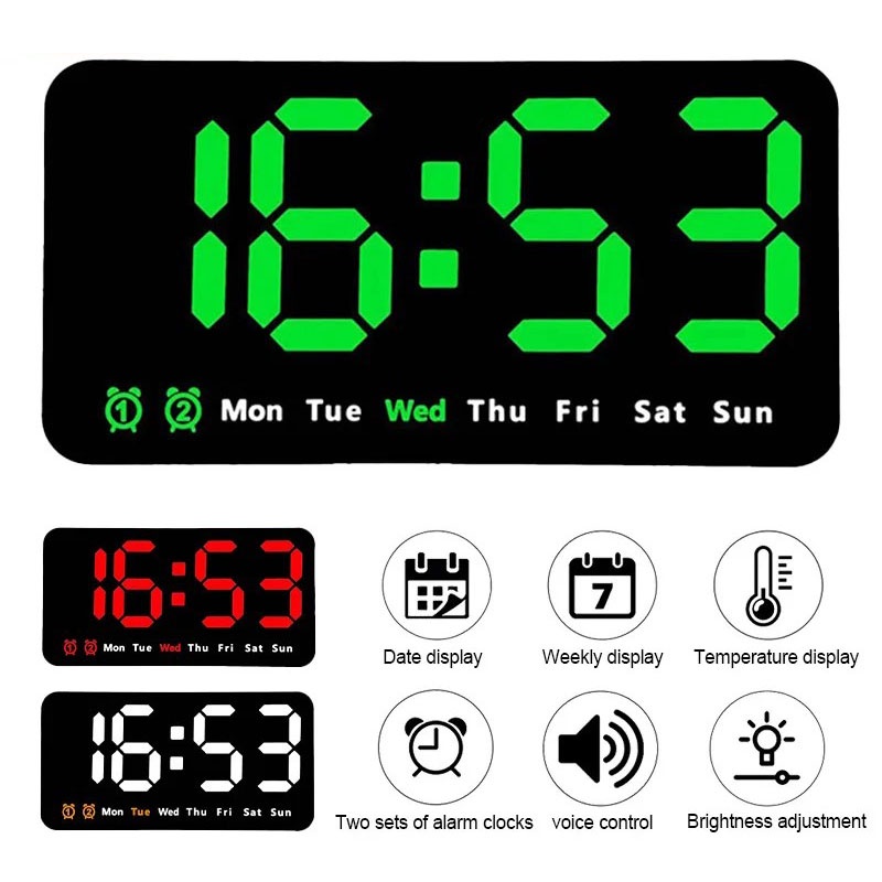 LED Digital Wall Clock Mounted Alarm Clock Date Week Temperature Clock ...