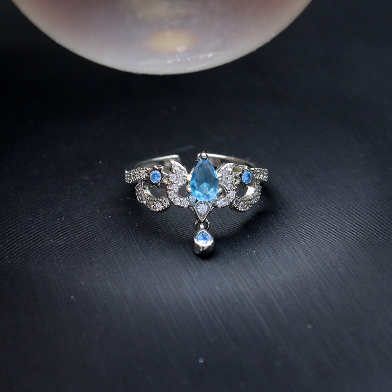 Genshin Impact Ring Fontaine Furina Ring Fashion Trend Blue Rhinestone ...