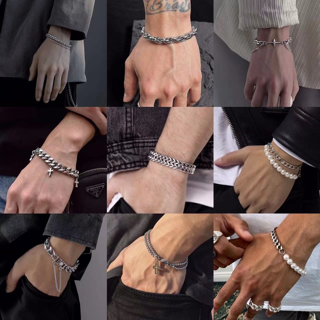 Classic Pearl Beaded Double Layered Wrist Chains for Men Cross Smiled ...