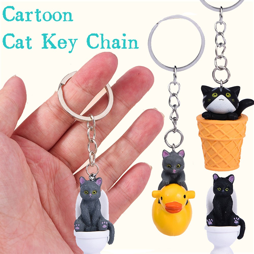 Fun Toilet Cat Keychain Creative Cartoon Kitten Animal Key Ring Cute ...