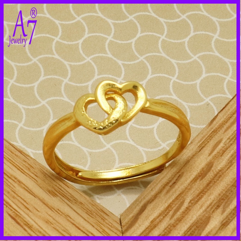 916 Gold Heart-to-Heart Wedding Women's Open Ring JJH1758 | Shopee ...
