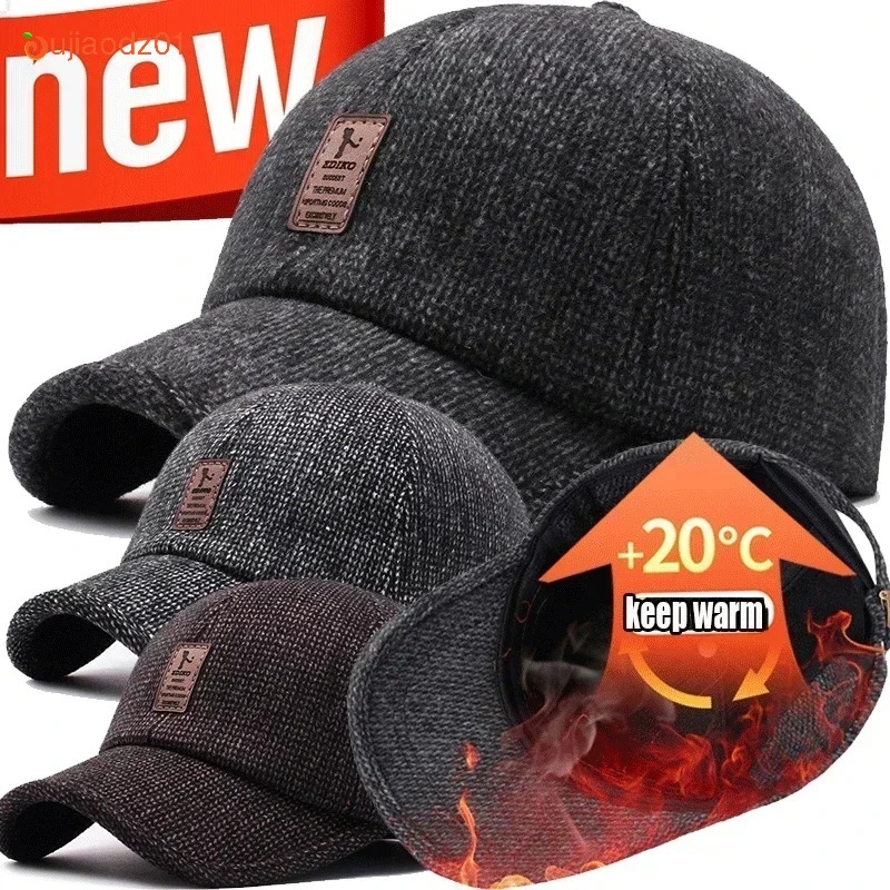 Winter Thicken Warm Hats Men Sports Golf Baseball Caps Retro Wool ...
