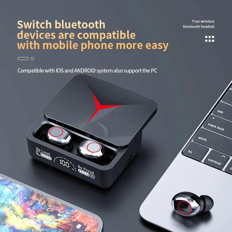 Bluetooth Earphone M90 Gaming Wireless Headset Slide Design With LED ...