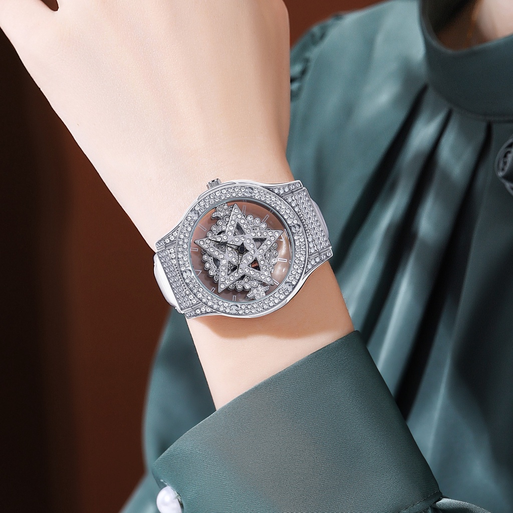 Gedi Diamond Pentagram Ladies Quartz Watch Goddess Diamond Rotating ...