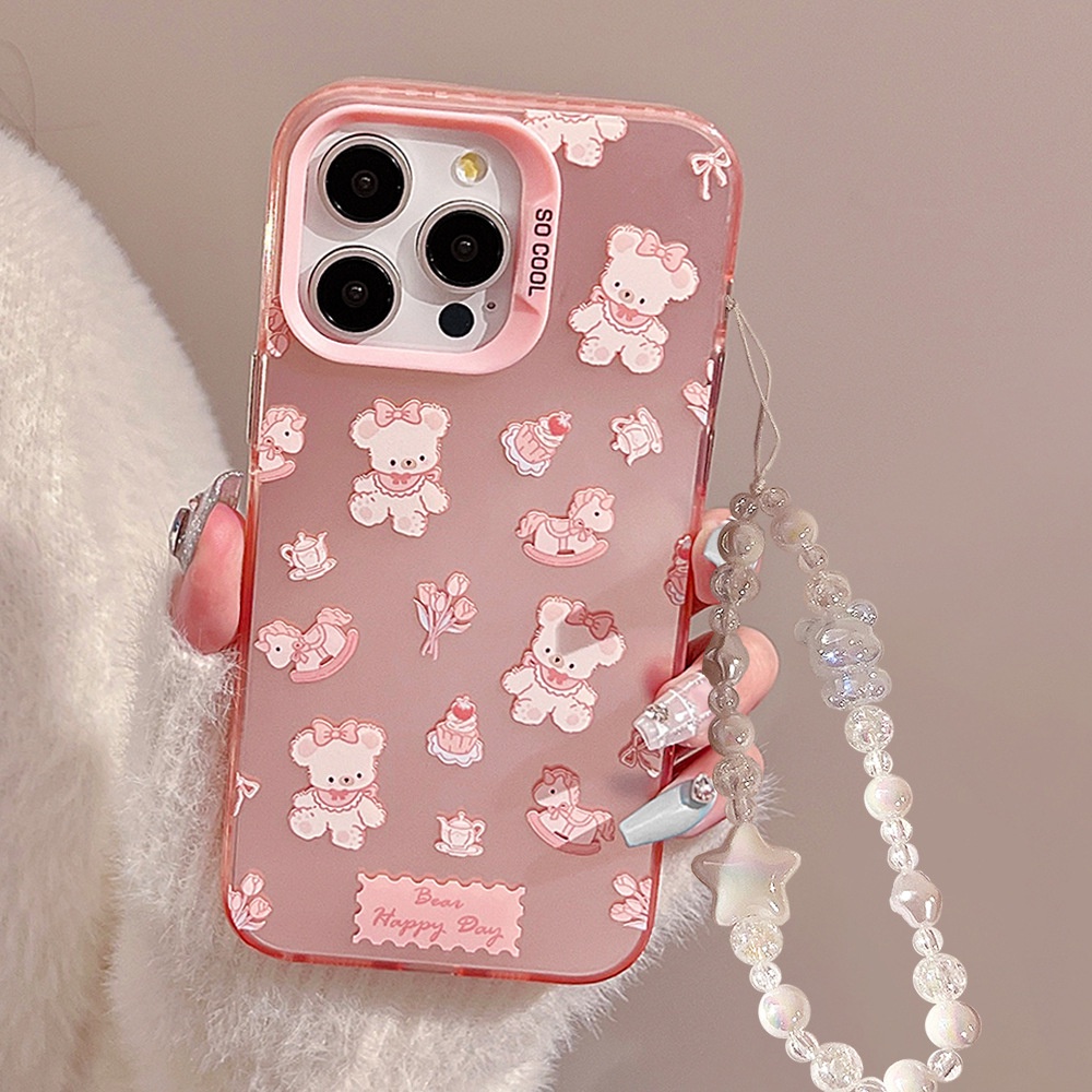 Sweet pink bow Bear phone chain Drop proof hard case phone case tpu ...