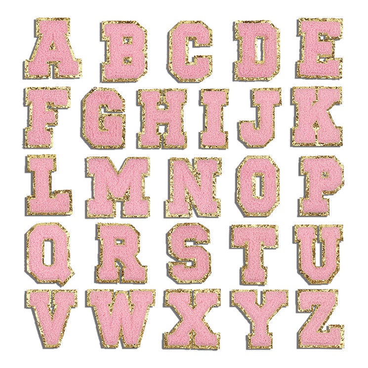 1pcs Pink Gold Edge 6CM English Letters Hot Melt Adhesive Towel ...