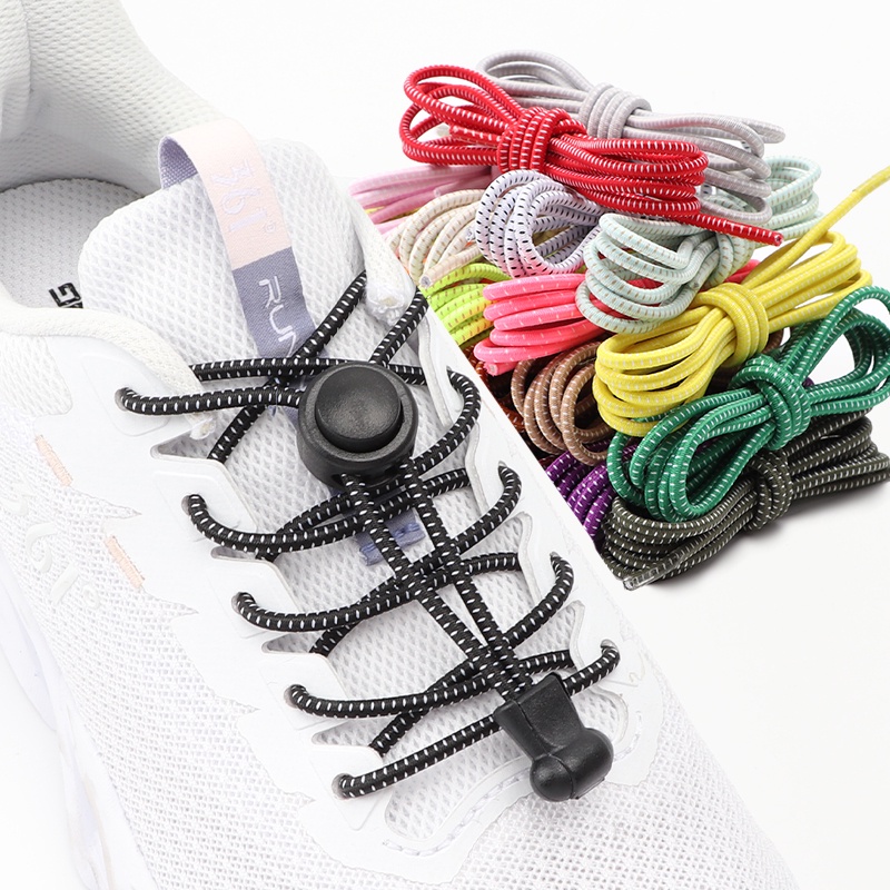 1 Pair No Tie Shoelaces Round Push The Spring Lock Sports Elastic ...