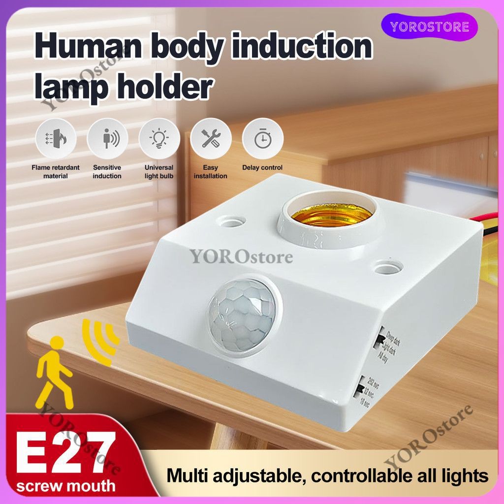 Automatic Human Body Infrared IR Sensor Lamp Holder LED Bulb E27 Base PIR Motion Detector Socket ...