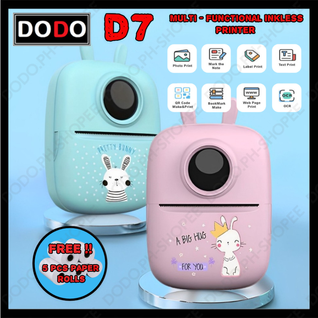 D7 Portable Mini Pocket Printer Instant Inkless BT Thermal Wireless ...
